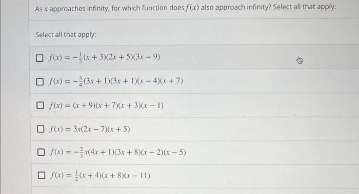 Solved As x approaches infinity, for which function does | Chegg.com