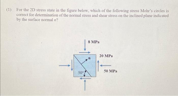Solved (1) For the 2D stress state in the figure below, | Chegg.com