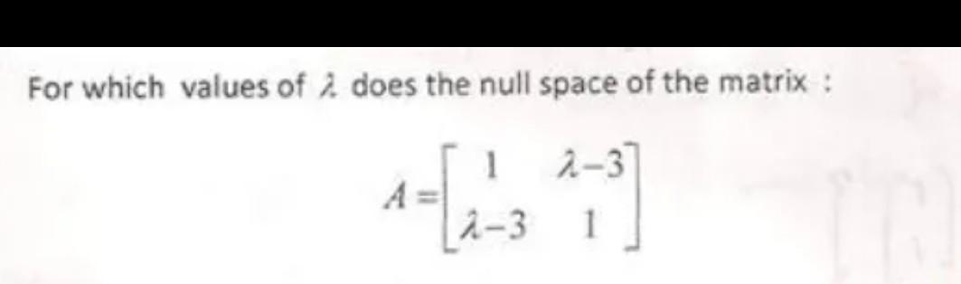 Solved For which values of λ does the null space of the | Chegg.com