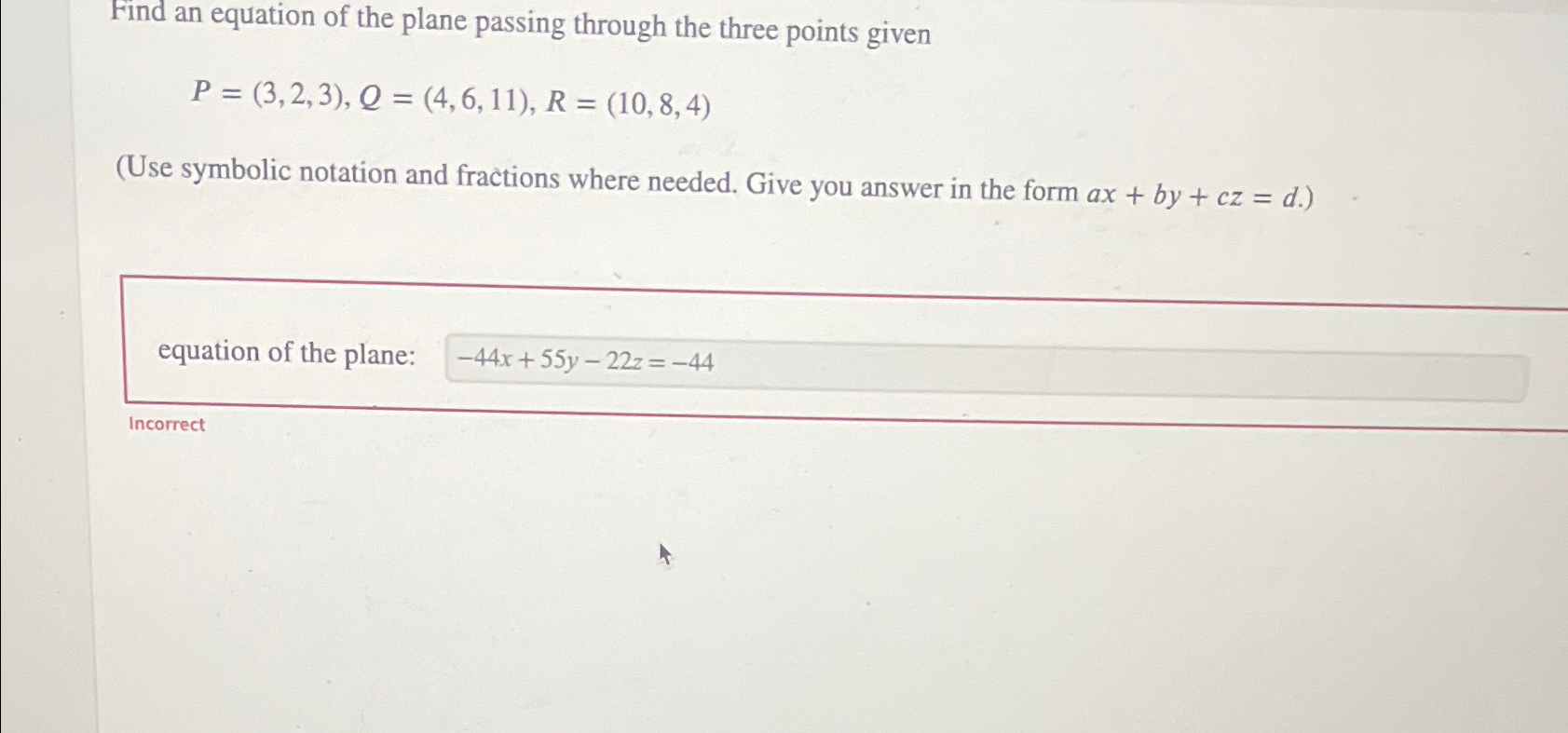 Solved Find an equation of the plane passing through the | Chegg.com