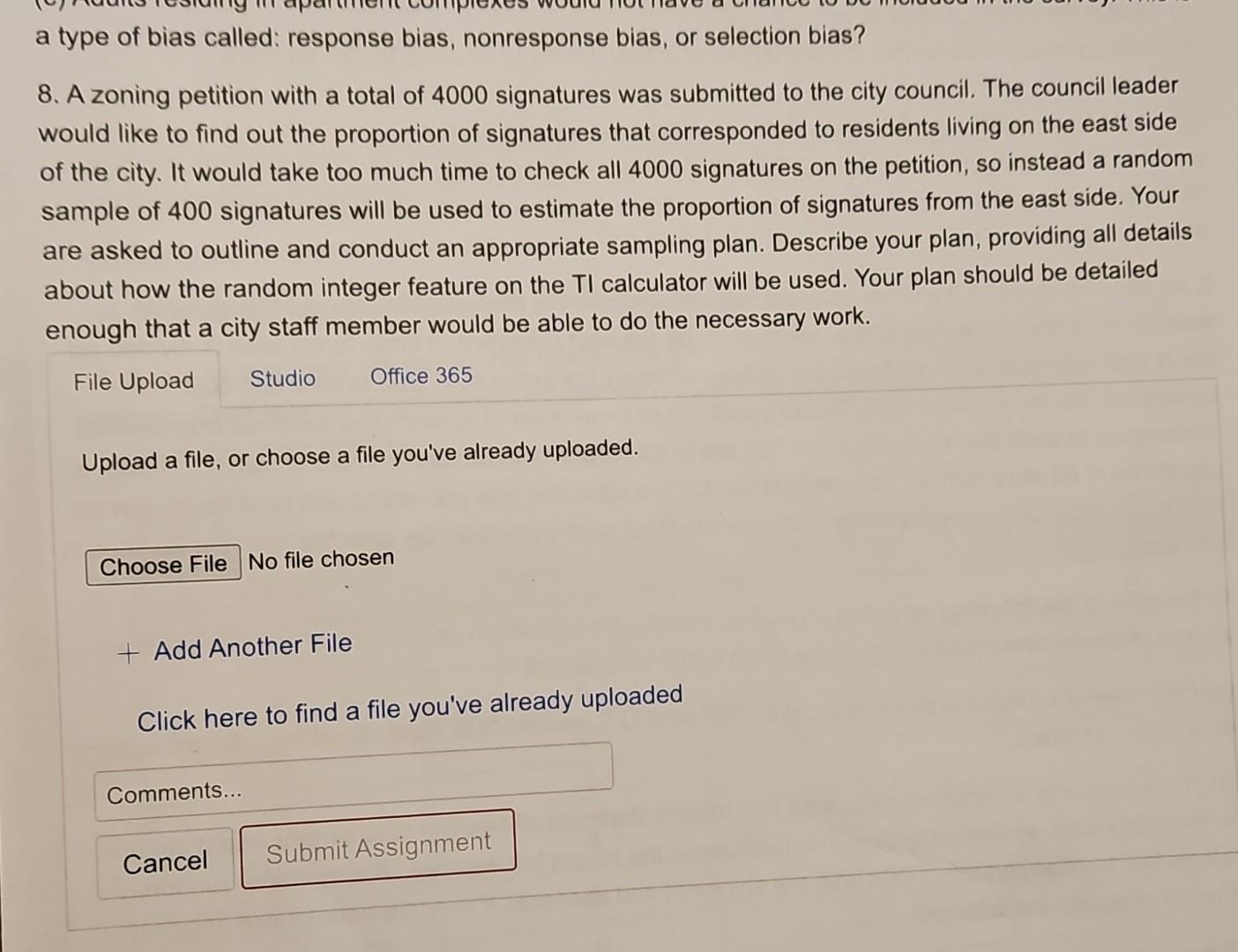 Solved a type of bias called: response bias, nonresponse | Chegg.com