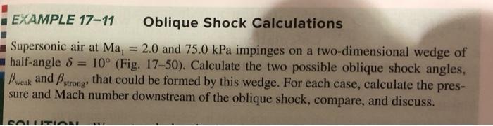 Solved EXAMPLE 17-11 Oblique Shock Calculations Supersonic | Chegg.com