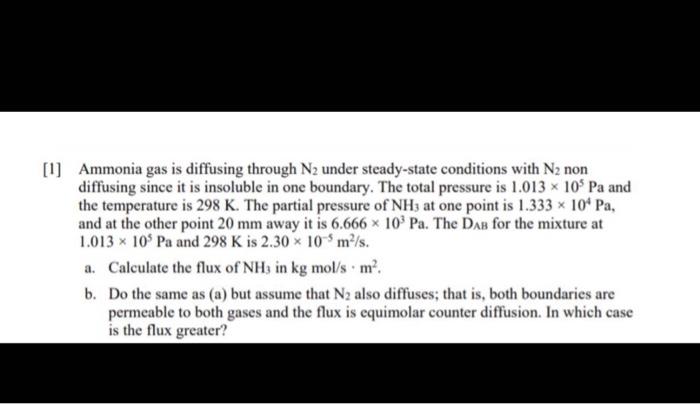 Solved [1] Ammonia gas is diffusing through N2 under | Chegg.com