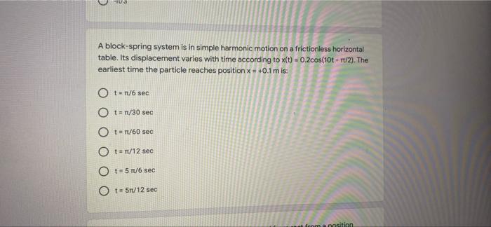 Solved Va A block-spring system is in simple harmonic motion | Chegg.com