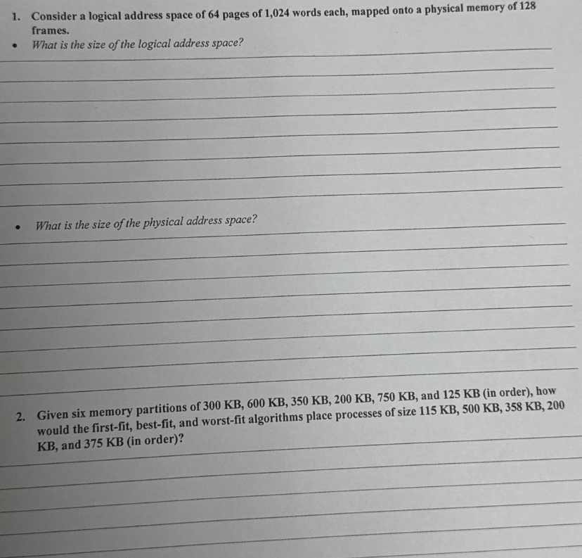 Solved Consider a logical address space of 64 ﻿pages of | Chegg.com