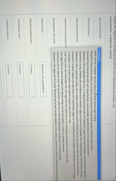 Solved Match the organism or parasite group with its most | Chegg.com