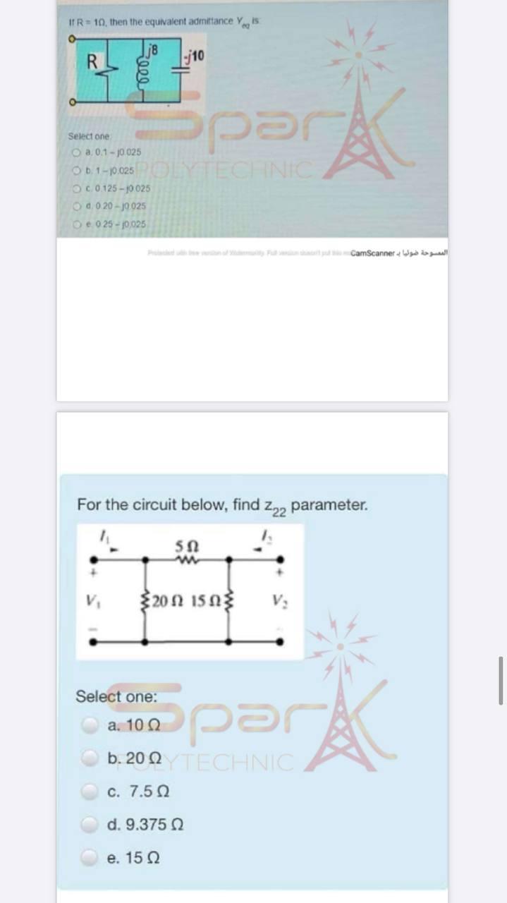 Solved IFR = 10, then the equivalent admittance Y 8 R 110 | Chegg.com