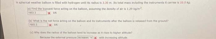 Solved A spherical weather balloon is filled with hydrogen | Chegg.com