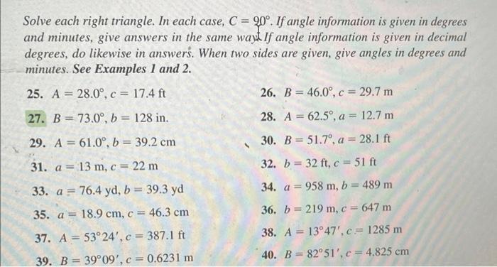 Solved Solve each right triangle. In each case, C=90∘. If | Chegg.com