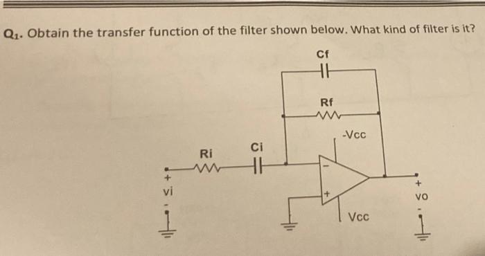 Solved Q1. Obtain the transfer function of the filter shown | Chegg.com