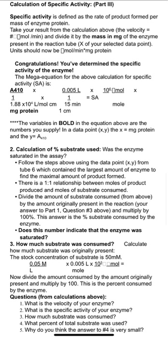 Calculation of Specific Activity: (Part III) Specific | Chegg.com