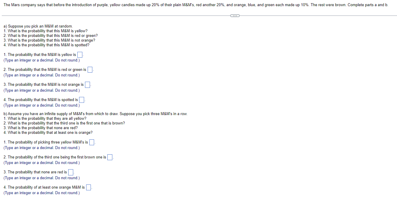 Solved a) ﻿Suppose you pick an M&M at random.What is the | Chegg.com