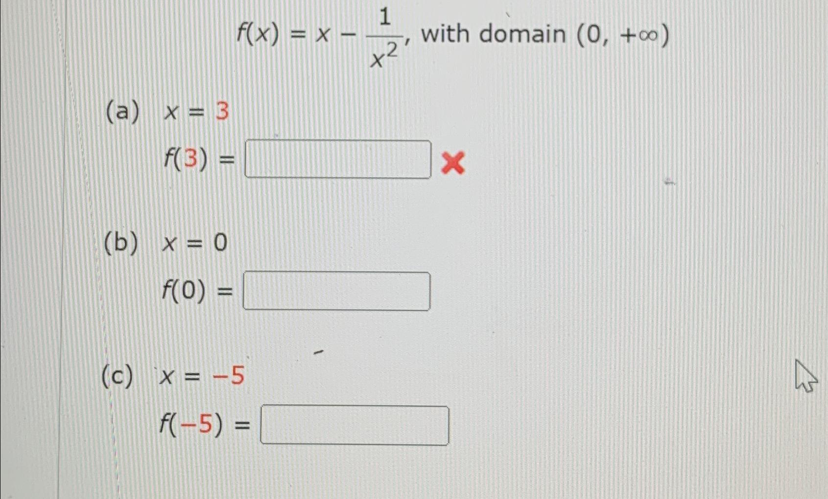 Solved f(x)=x-1x2, ﻿with domain | Chegg.com