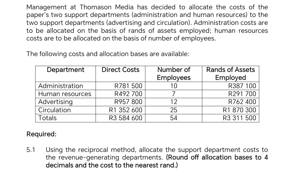 Solved Management at Thomason Media has decided to allocate | Chegg.com