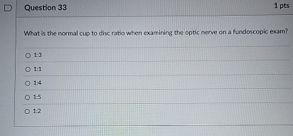Solved Question 331 ﻿ptsWhat is the normal cup to disc ratio | Chegg.com