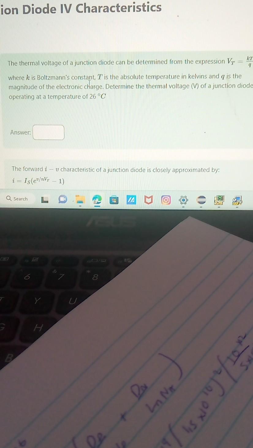 Solved ion Diode IV Characteristics The thermal voltage of a | Chegg.com