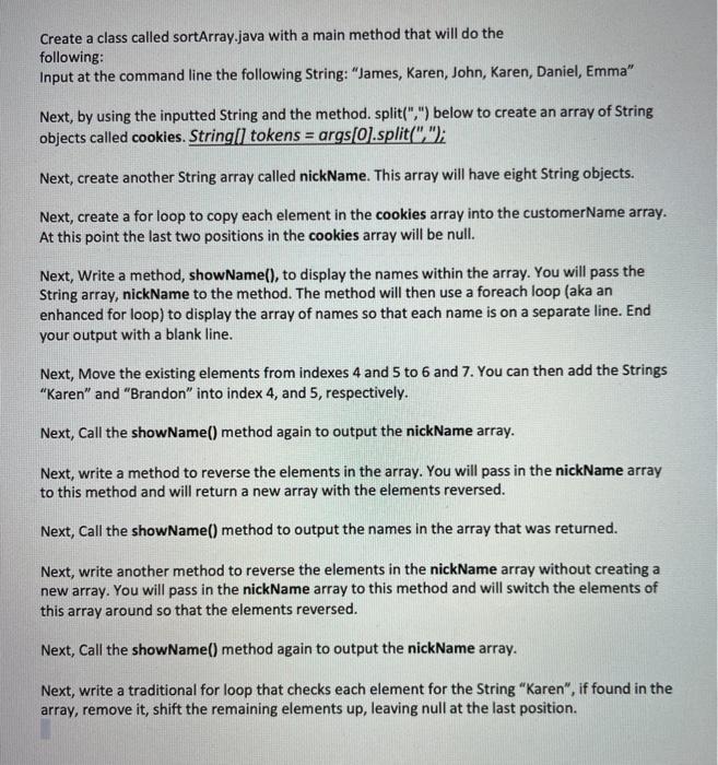 Solved Create a class called sortArray.java with a main | Chegg.com