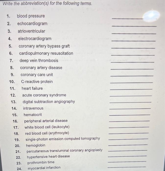 Solved Build Medical Terms Use the combining form hem/o to | Chegg.com
