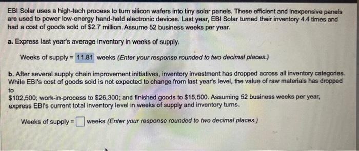 Solved EBI Solar uses a high-tech process to turn silicon | Chegg.com