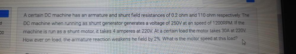 Solved A certain DC machine has an armature and shunt field | Chegg.com