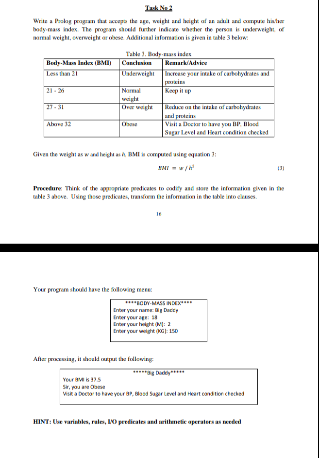 Solved Task No 2 Write a Prolog program that accepts the | Chegg.com