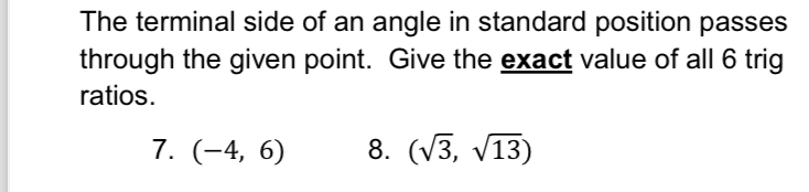 Solved The terminal side of an angle in standard position | Chegg.com