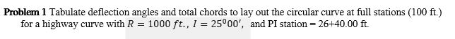 Solved Problem 1 ﻿Tabulate deflection angles and total | Chegg.com