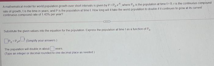 Solved Amathematical model for world population growth over | Chegg.com
