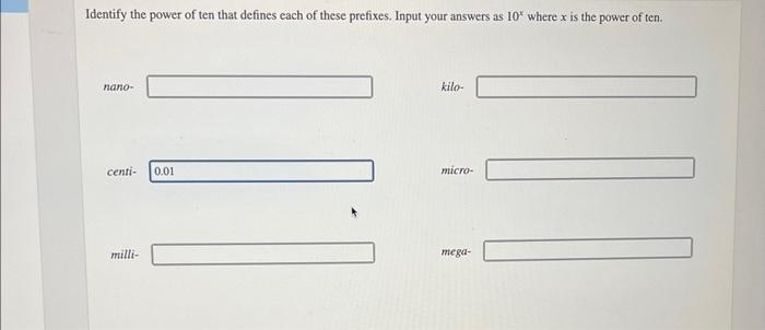 Solved Identify the power of ten that defines each of these | Chegg.com