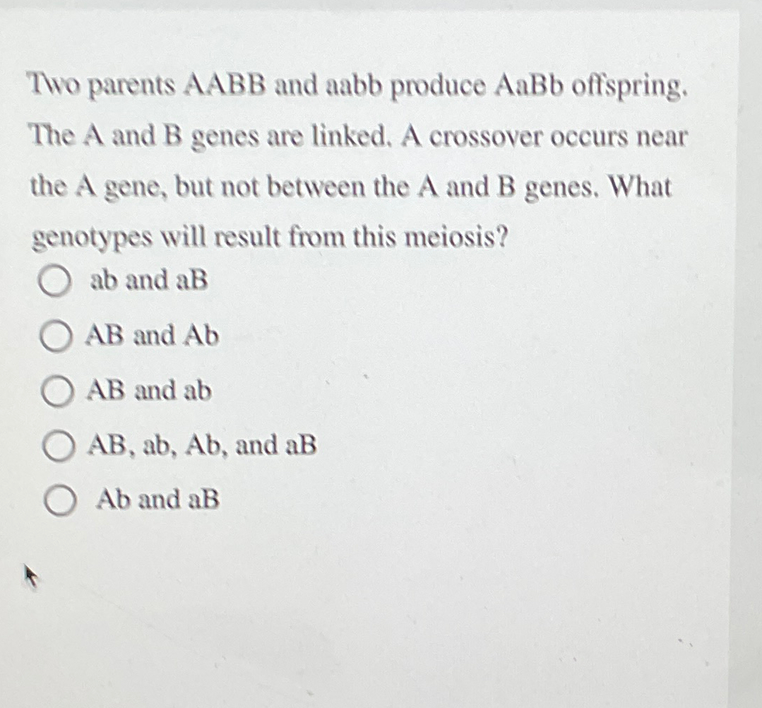 Solved Two parents AABB and aabb produce AaBb offspring. The | Chegg.com