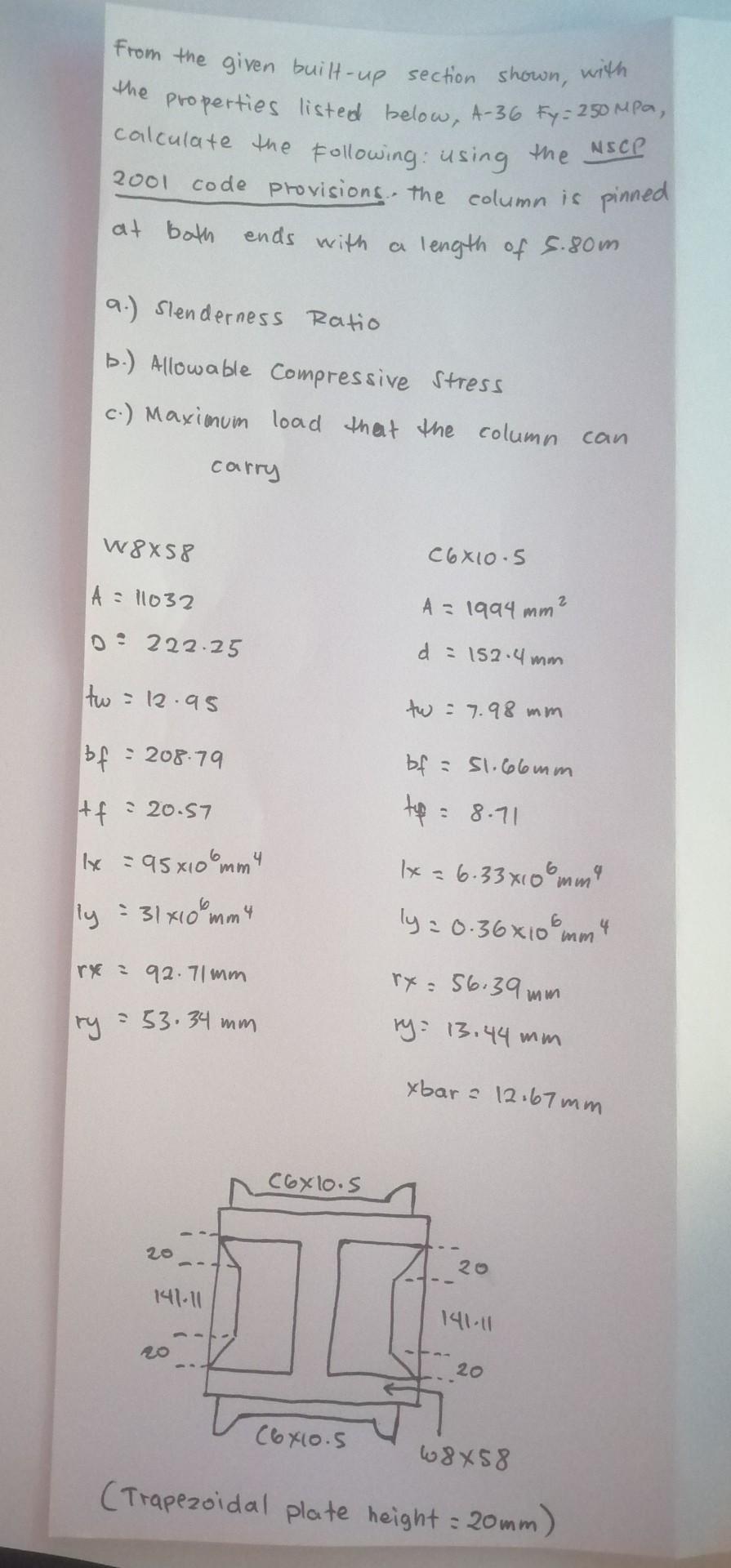 Solved From the given built-up section shown, with the | Chegg.com