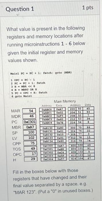 Solved What value is present in the following registers and | Chegg.com