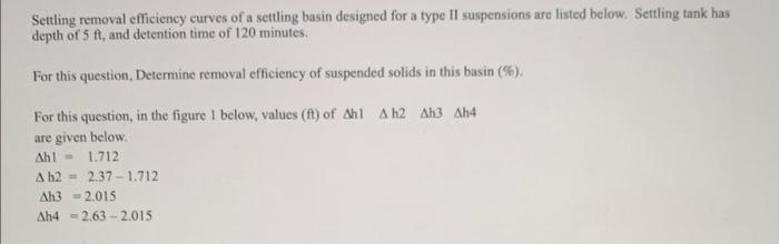Settling removal efficiency curves of a settling | Chegg.com