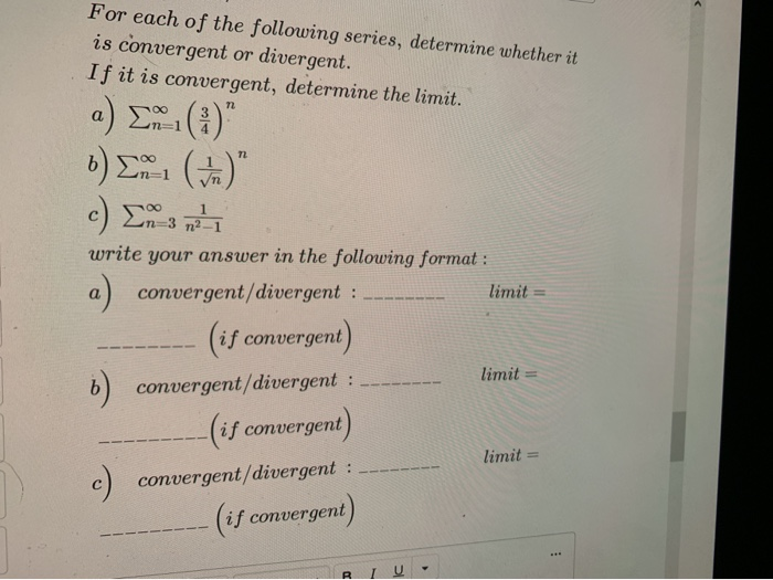 Solved For each of the following series, determine whether | Chegg.com