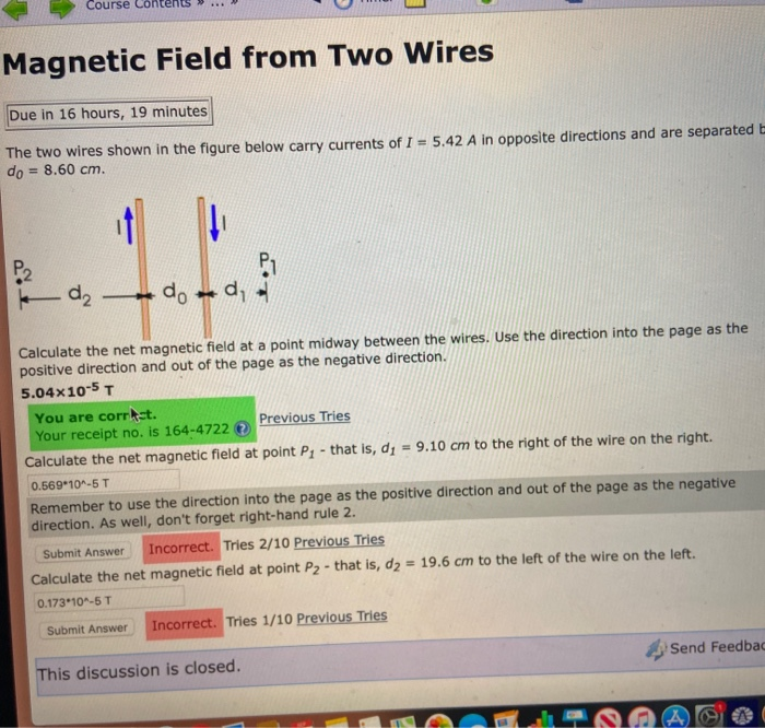 Solved Course Magnetic Field from Two Wires Due in 16 hours, | Chegg.com