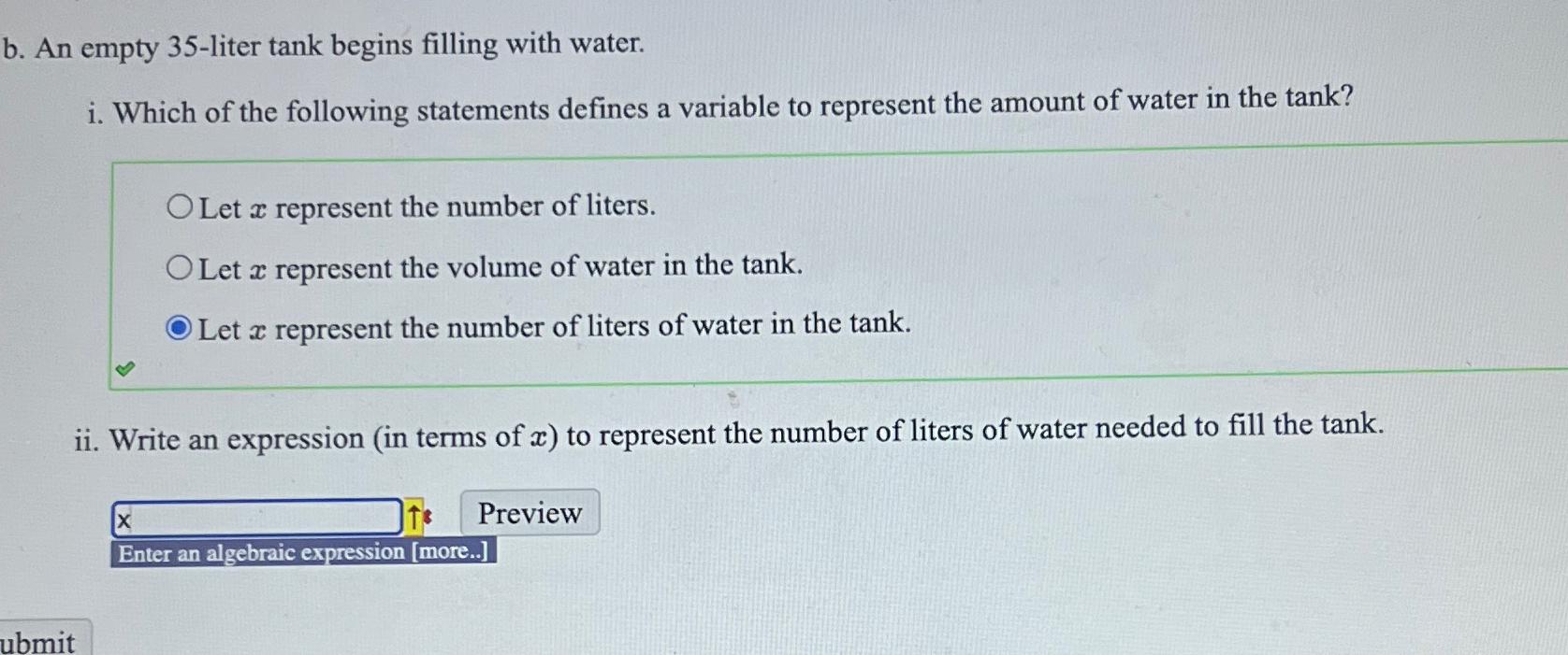 Solved b. ﻿An empty 35 -liter tank begins filling with | Chegg.com