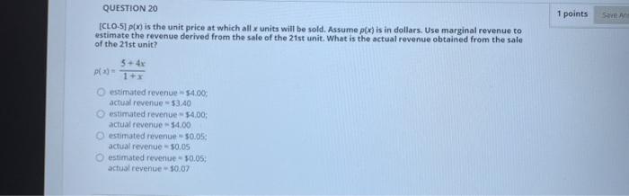 Solved 1 points Save Ar QUESTION 20 CLO-5) p) is the unit | Chegg.com