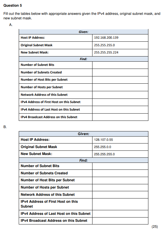 Solved Question 5Fill out the tables below with appropriate | Chegg.com