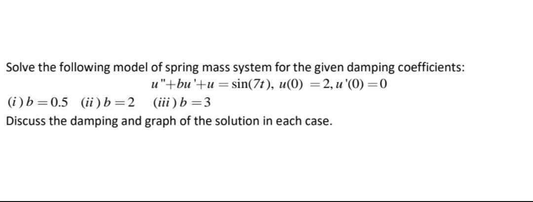 Solved Solve the following model of spring mass system for | Chegg.com