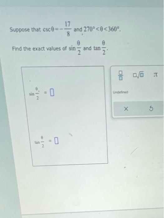 Solved Suppose that cscθ=−817 and 270∘