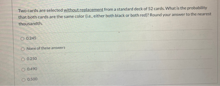Solved Two cards are selected without replacement from a | Chegg.com
