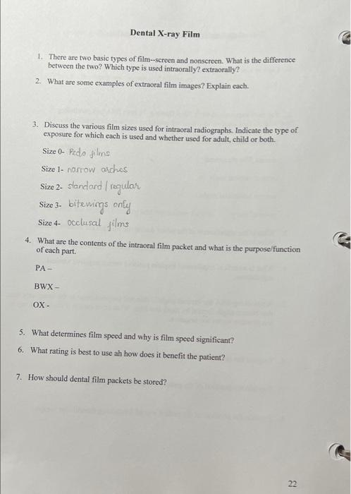 Solved Dental X-ray Film 1. There are two basic types of | Chegg.com