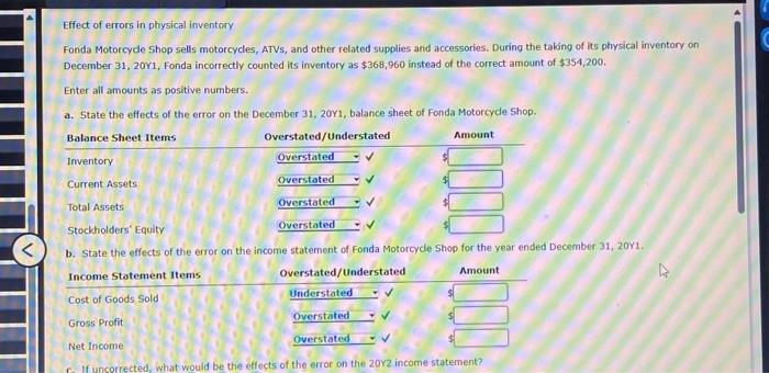 Solved Effect of errors in physical inventory Fonda | Chegg.com