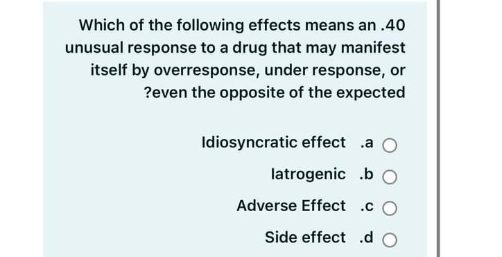 Solved Which of the following effects means an .40 ﻿unusual | Chegg.com
