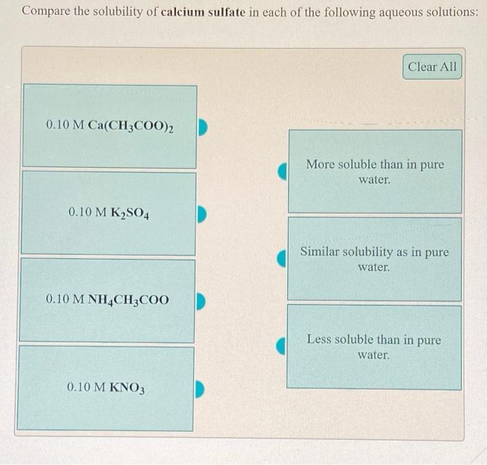 Solved Compare the solubility of calcium sulfate in each of | Chegg.com