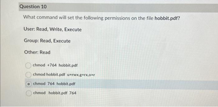 Solved What command will set the following permissions on | Chegg.com