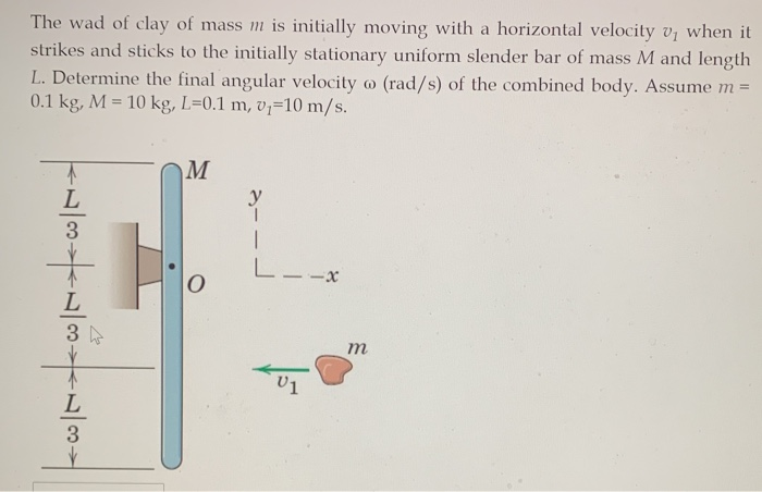 Solved The wad of clay of mass m is initially moving with a | Chegg.com