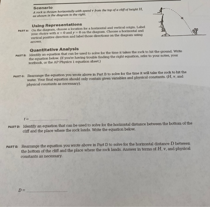 Solved Scenario A rock is thrown horizontally with speed | Chegg.com