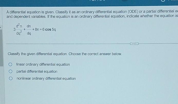 Solved A differential equation is given. Classify it as an | Chegg.com