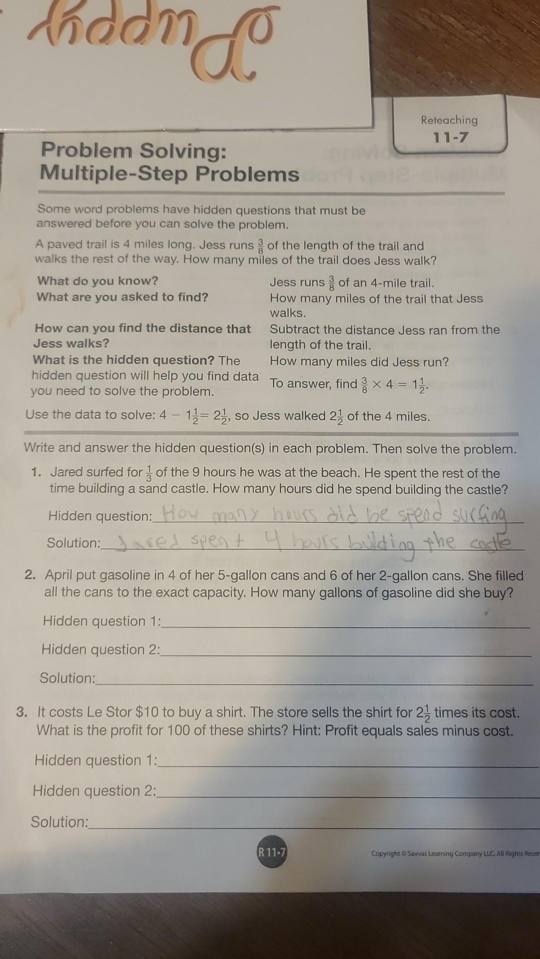 Solved Multiple-Step Problems Some word problems have hidden | Chegg.com